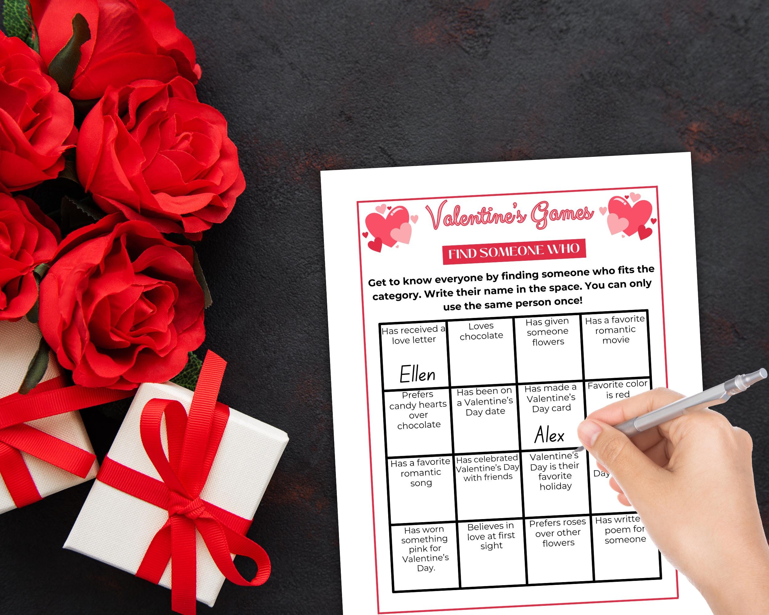 Valentine's Day Find Someone Who Game, Valentines Day Games, Valentines ...