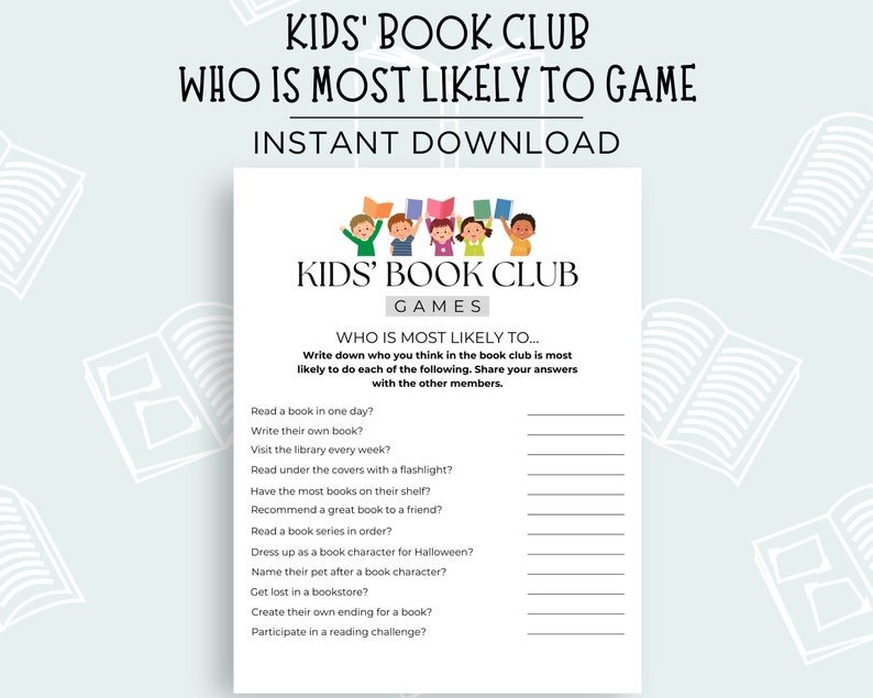 Kids Book Club Who is Most Likely Game, Kids Book Club Icebreaker Game ...