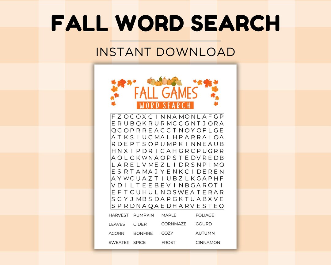 Fall Word Search, Fall Word Search Puzzle, Word Find, Autumn Word ...