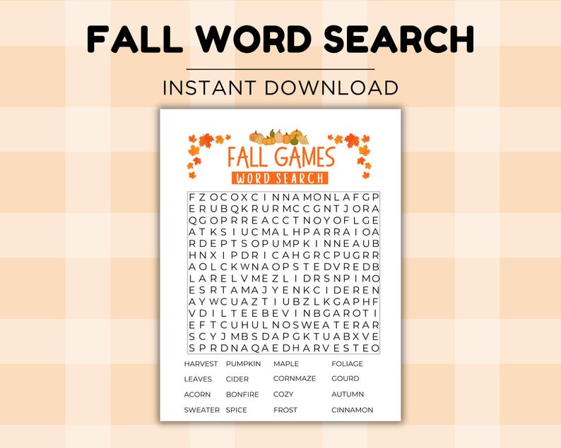 Fall Word Search, Fall Word Search Puzzle, Word Find, Autumn Word ...