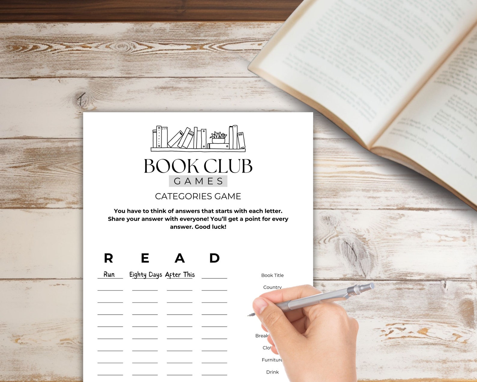 Book Club Categories Game, Book Club Icebreaker Game, Book Club Games ...