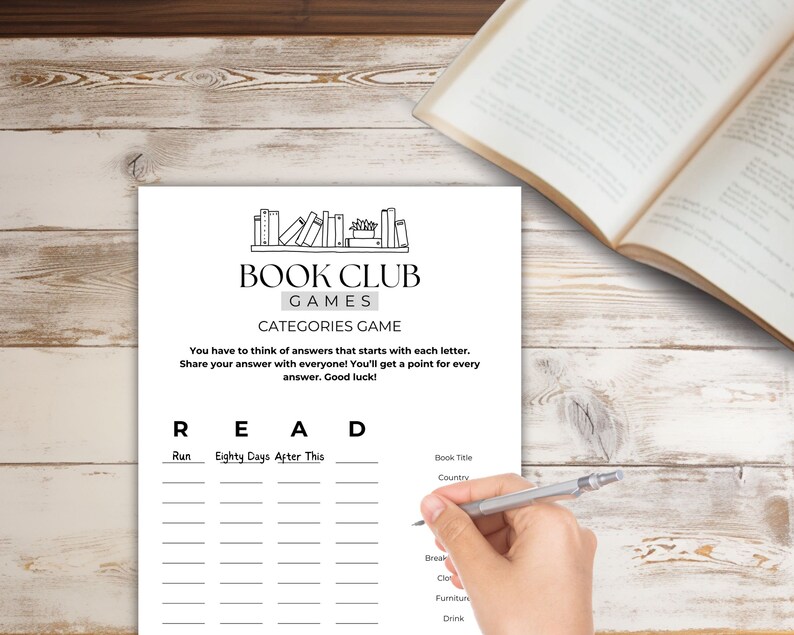 Book Club Categories Game, Book Club Icebreaker Game, Book Club Games ...