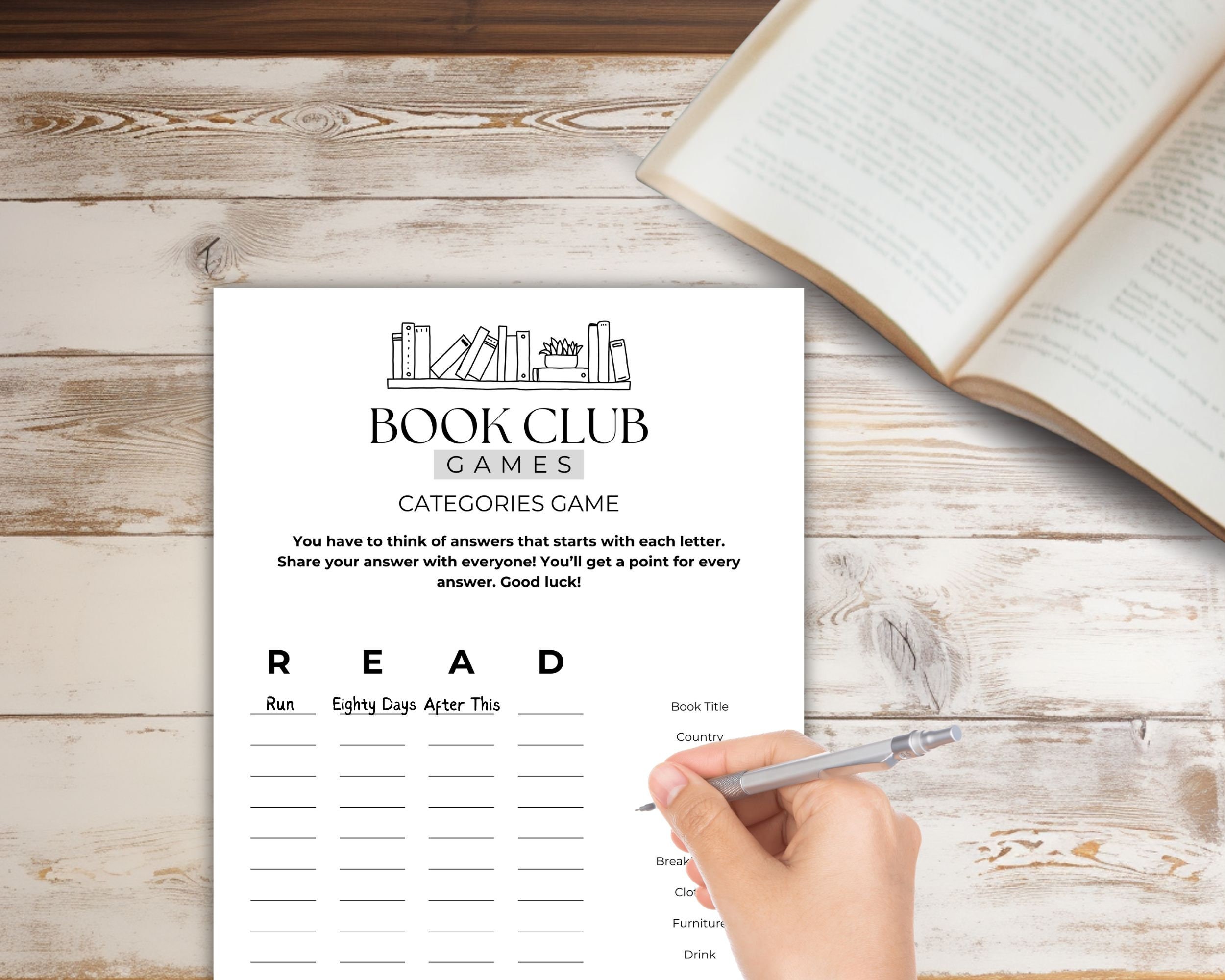 Book Club Categories Game, Book Club Icebreaker Game, Book Club Games ...