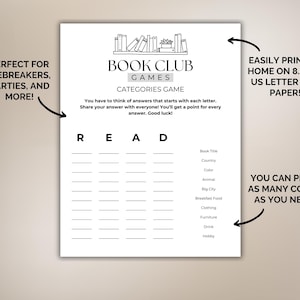 Book Club Games, Book Club Icebreakers, Book Club Activities, Printable ...