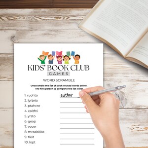 Kids Book Club Word Scramble Game, Kids Book Club Icebreaker Game, Kids ...