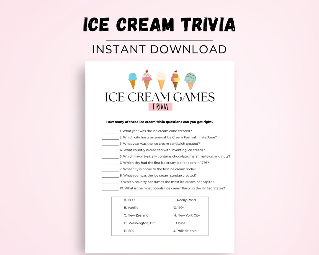 Ice Cream Trivia Game, Ice Cream Party Game, Ice Cream Birthday Party ...
