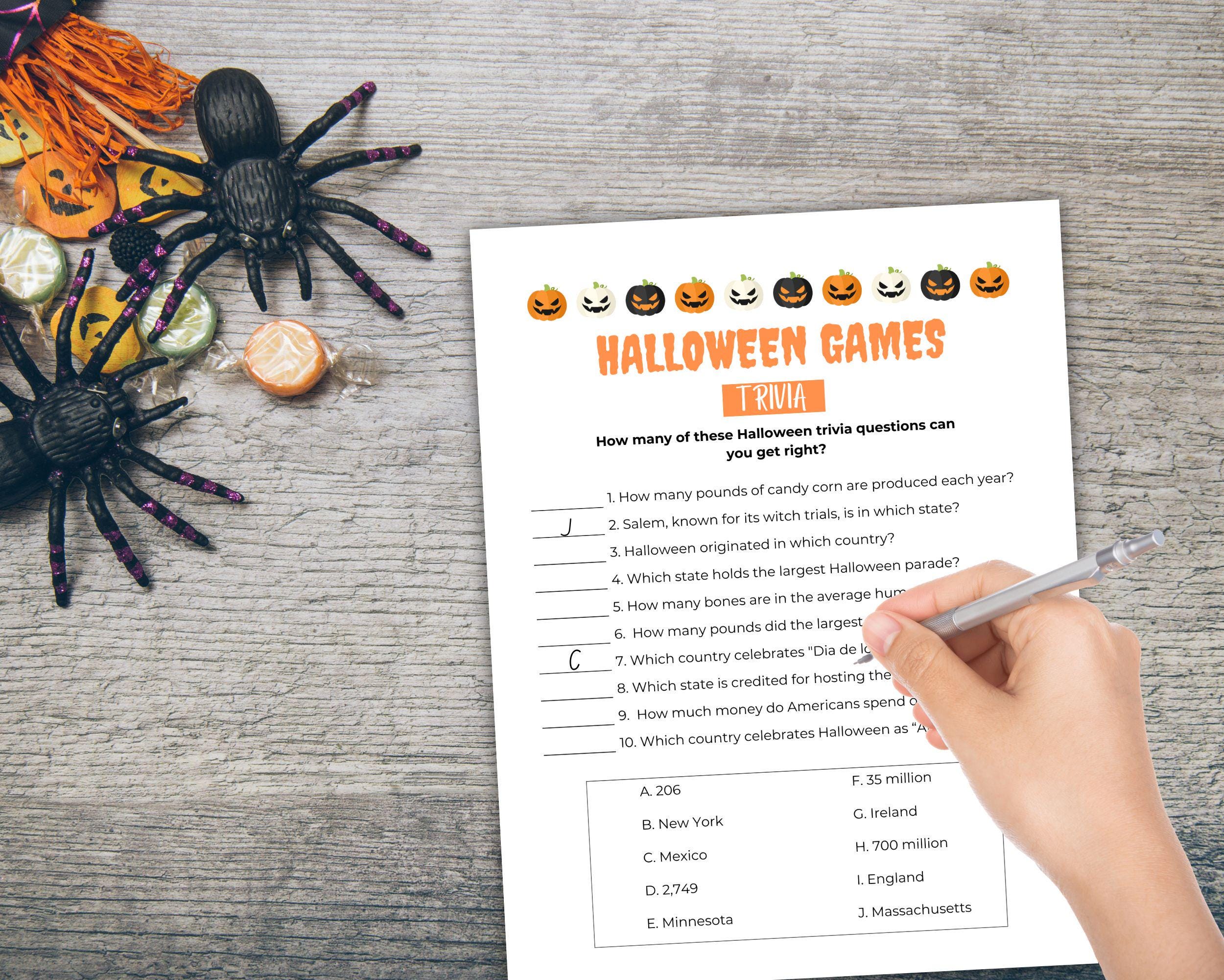 Halloween Trivia Game, Printable Halloween Trivia Activity, Spooky ...