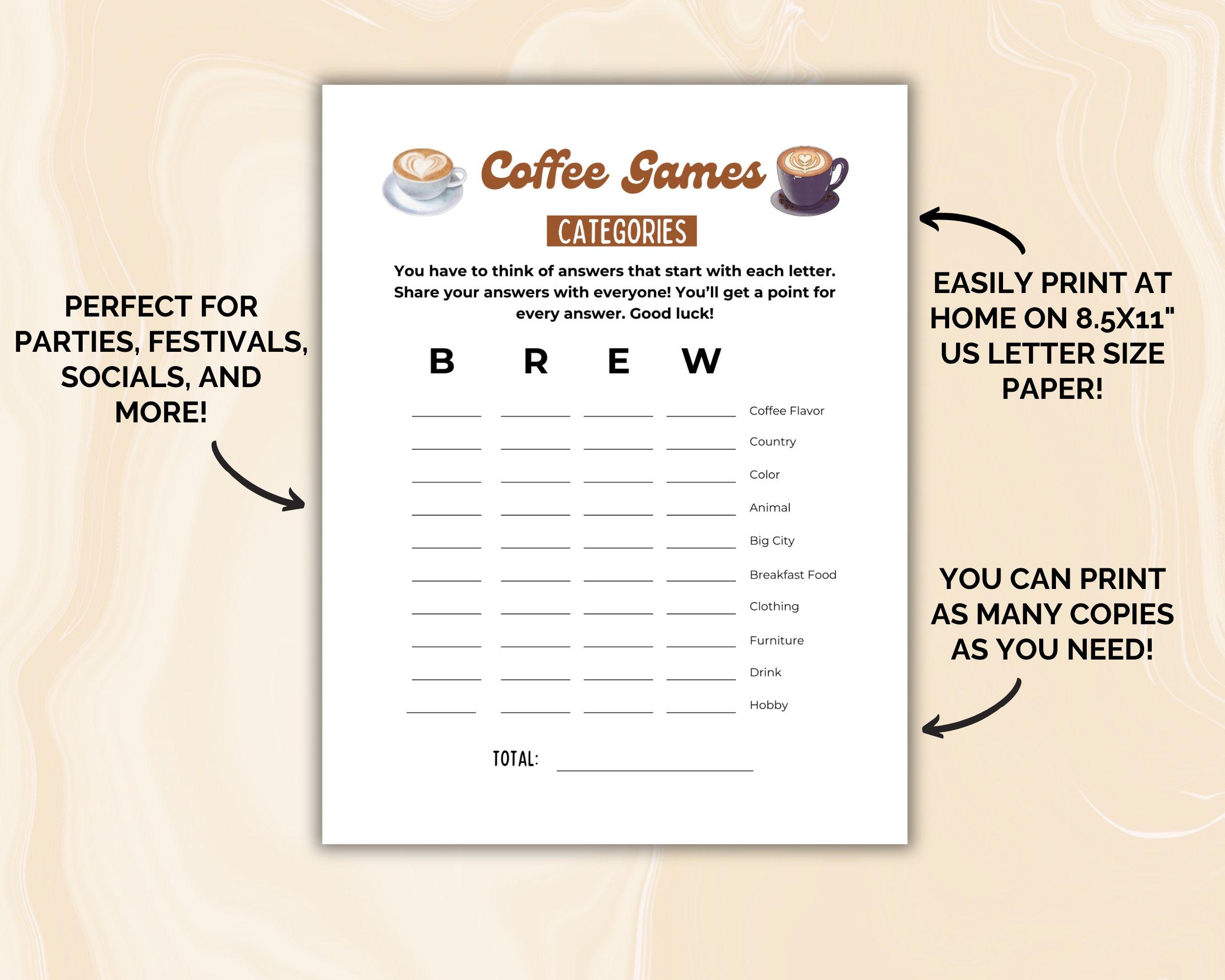 Coffee Games, Coffee Shop Games, Coffee Lover Games, Coffee Activities ...