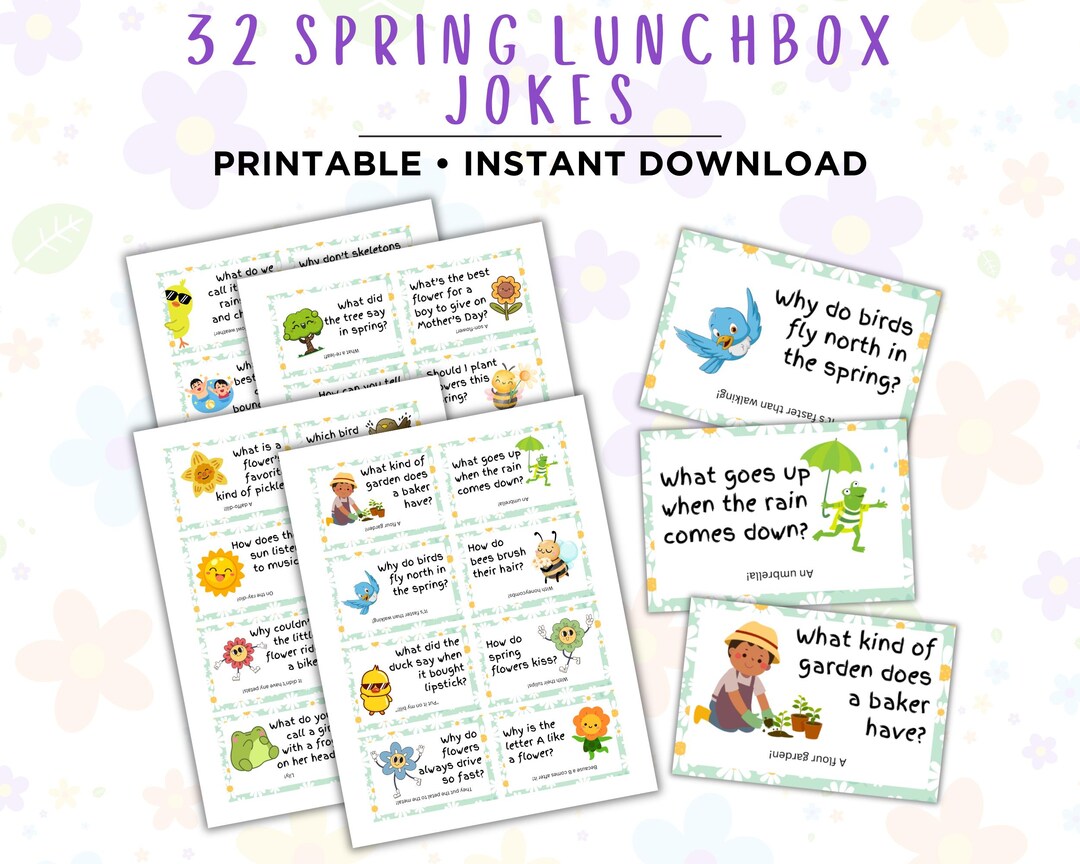 Spring Lunchbox Jokes, Lunchbox Notes, Kids Lunchbox Jokes, Printable ...