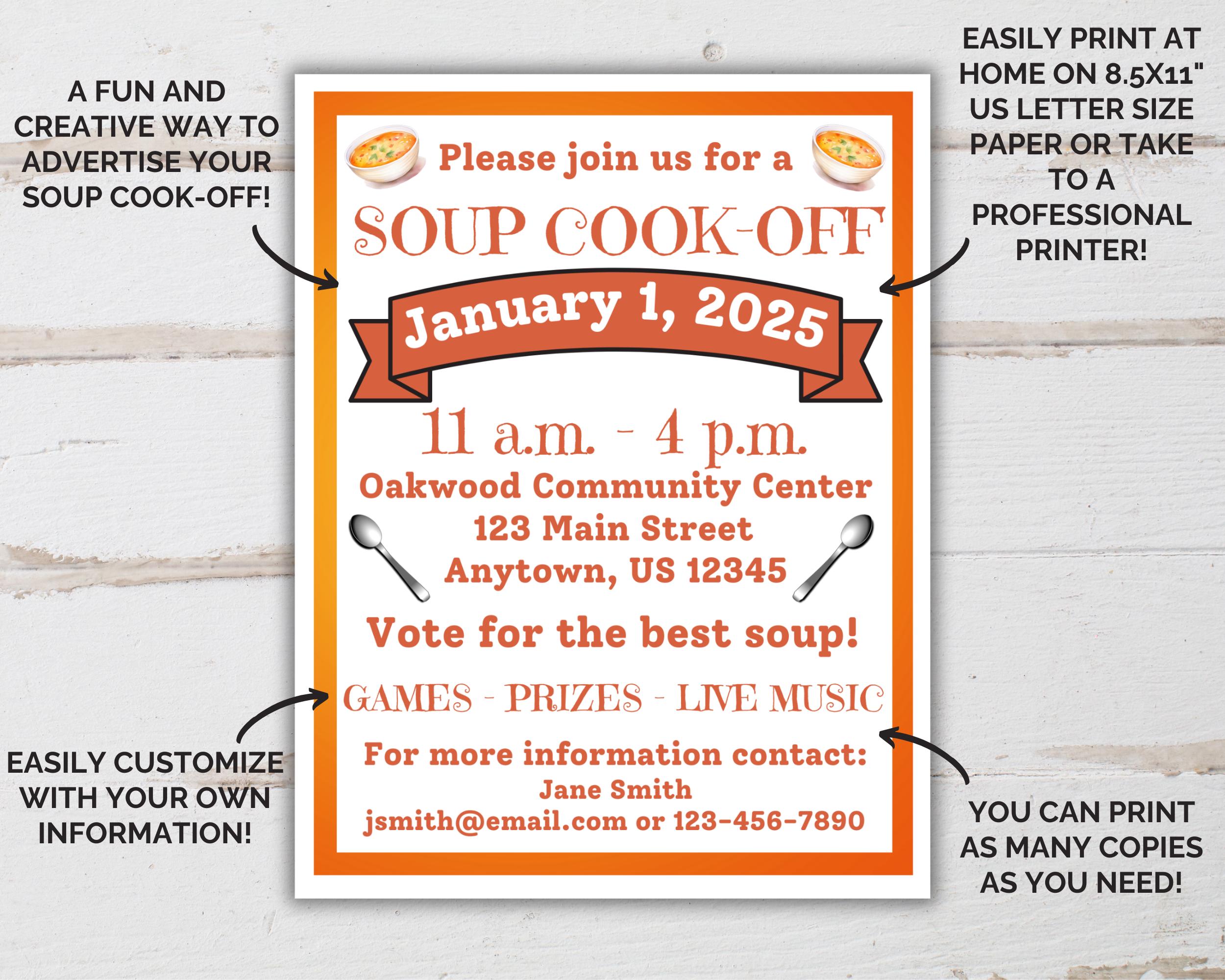 Editable Soup Cook-off Flyer, Soup Contest Flyer, Soup Cook Off, Soup ...