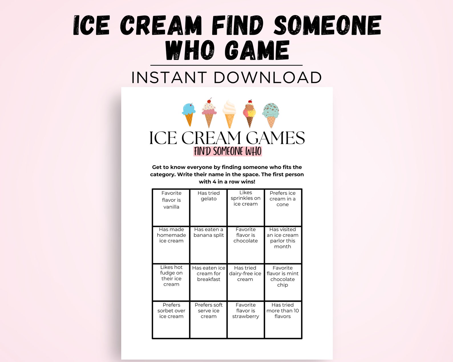 Ice Cream Find Someone Who Game, Ice Cream Game, Ice Cream Activity ...