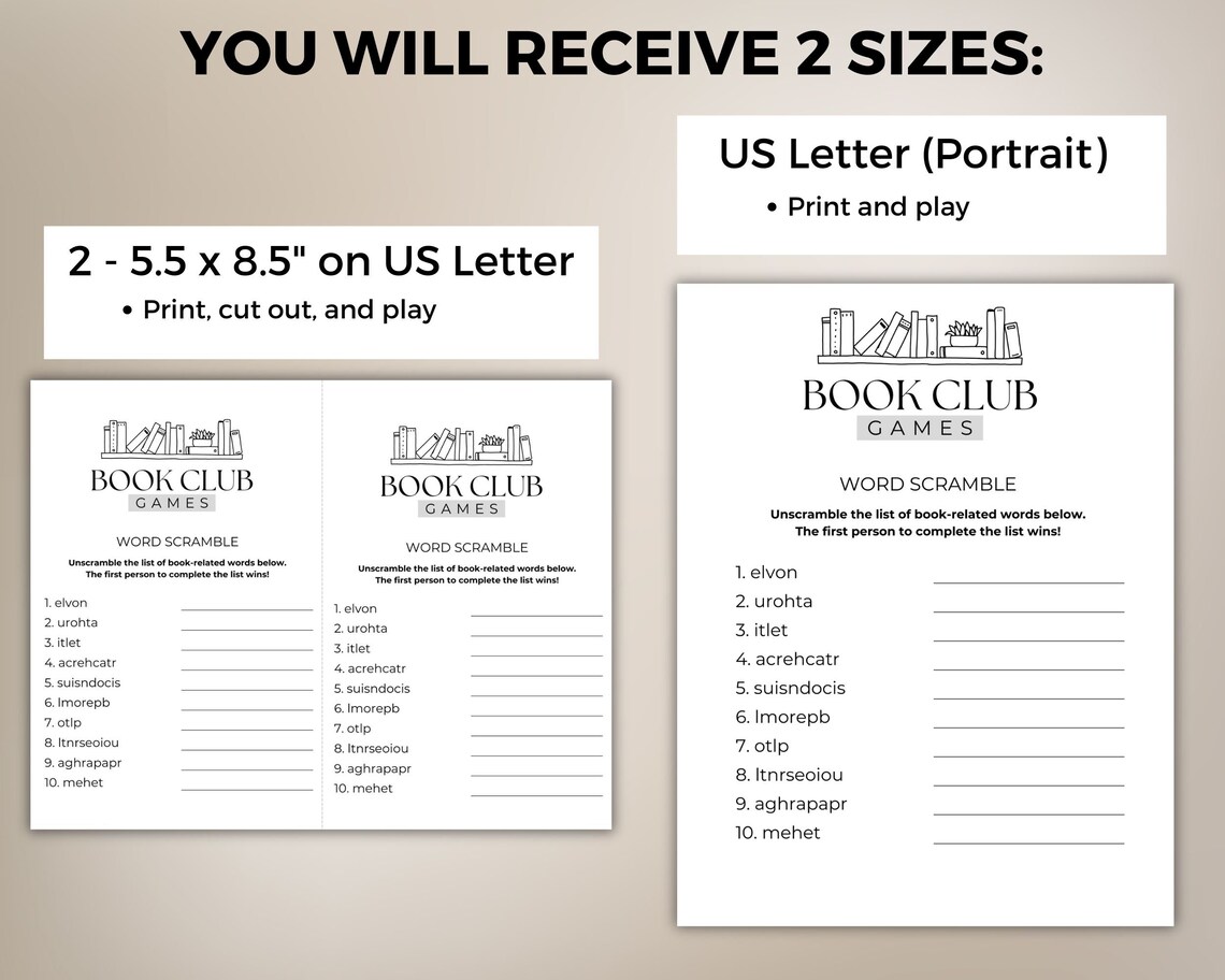Book Club Word Scramble Game, Book Club Icebreaker Game, Book Club ...
