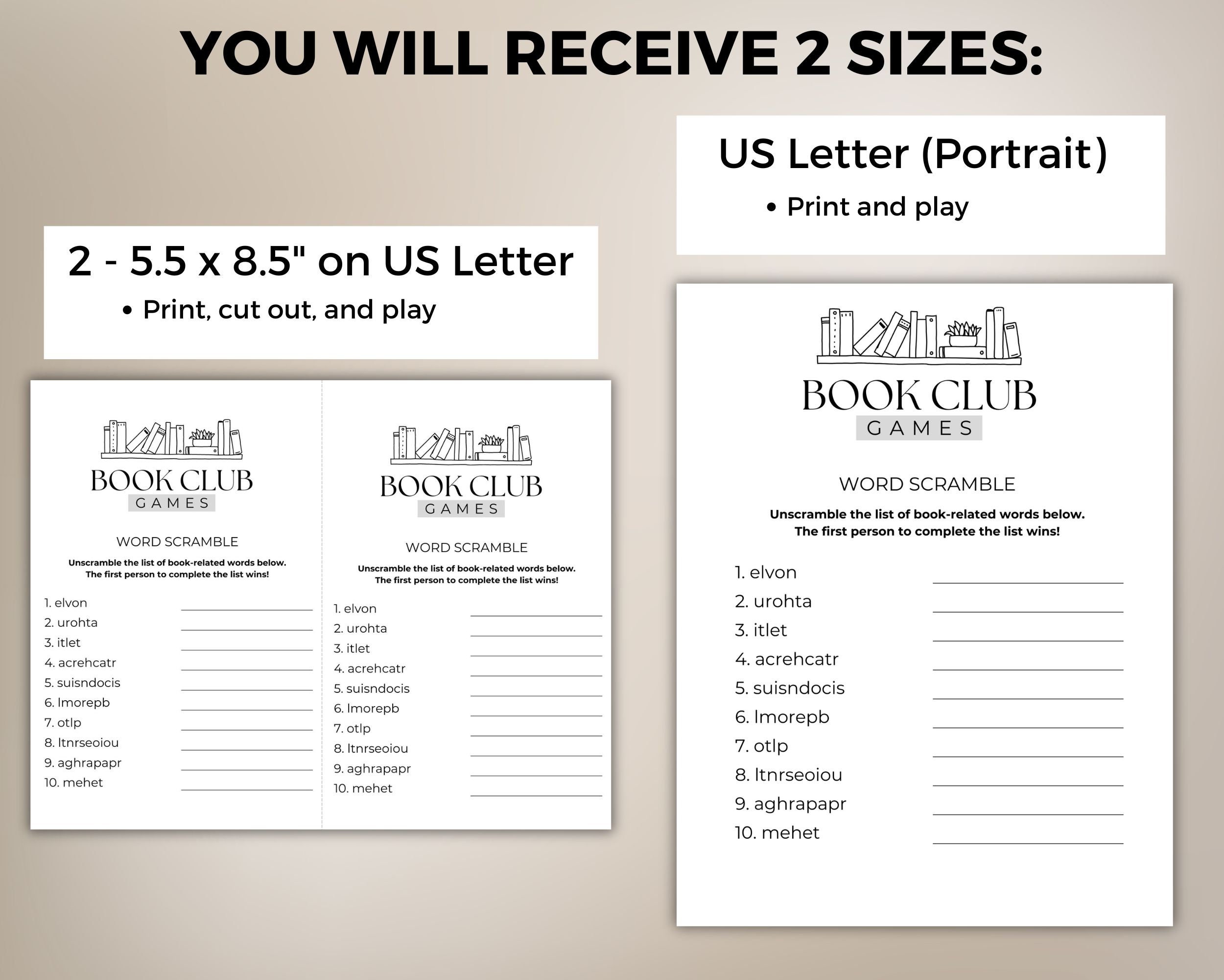 Book Club Word Scramble Game, Book Club Icebreaker Game, Book Club ...