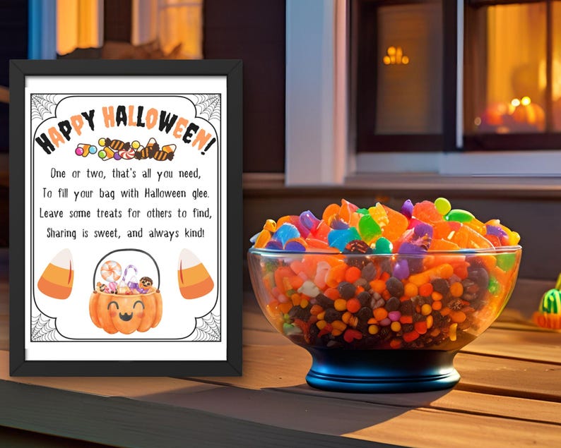 Halloween Candy Bowl Sign, Trick or Treat Sign, Halloween Porch Sign ...