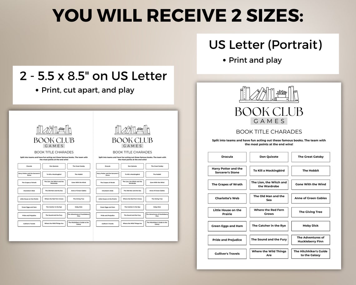 Book Club Book Title Charades Game, Book Club Icebreaker Game, Book ...