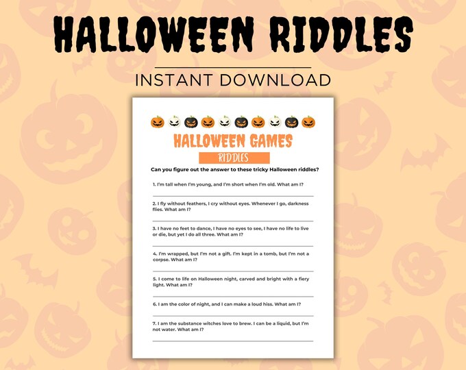 Halloween Riddles Printable Party Game for Kids, Funny Fall Dad Joke ...