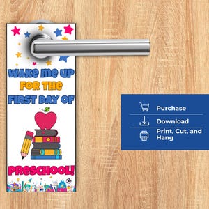 Printable First Day of Preschool Door Hanger, Preschool Door Hanger ...