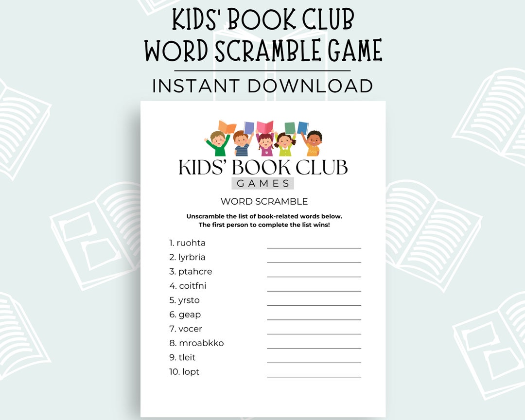 Kids Book Club Word Scramble Game, Kids Book Club Icebreaker Game, Kids ...