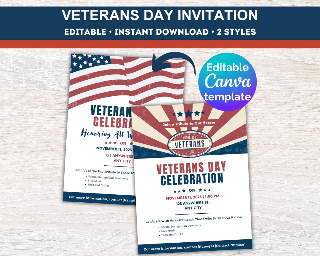 Editable Veterans Day Invitation Template, Veterans Day Flyer, Canva ...