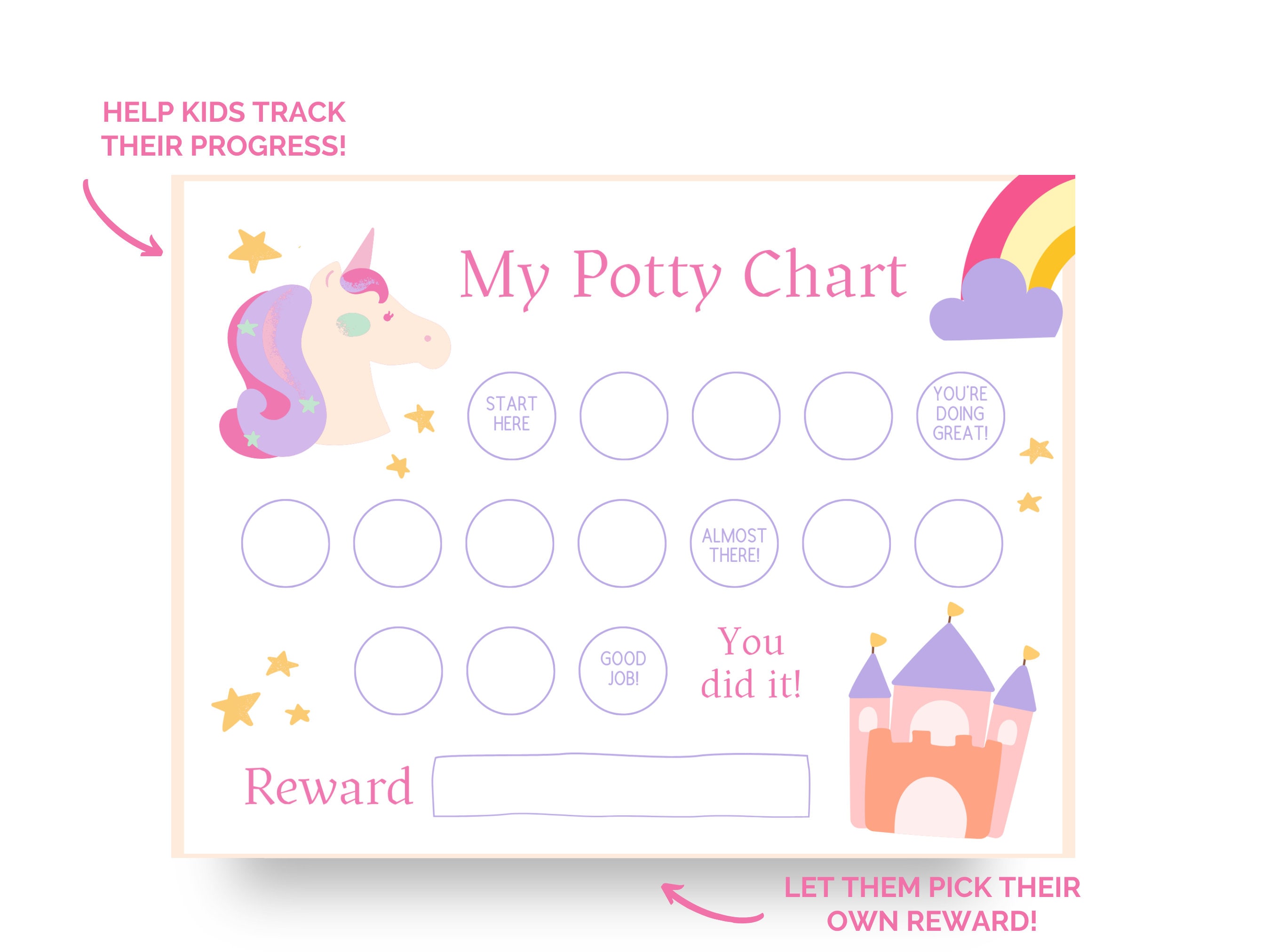 Unicorn and Castle Potty Training Chart, Potty Training Chart Printable ...