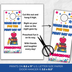 Printable First Day of Preschool Door Hanger, Preschool Door Hanger ...