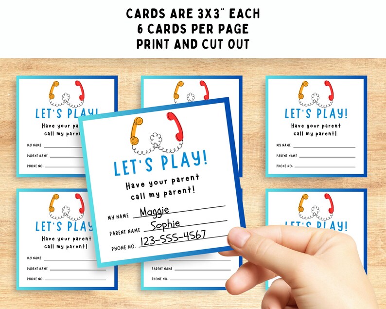 Kid's Play Date Cards, Kids Business Cards, Parent Contact Cards, Stay ...