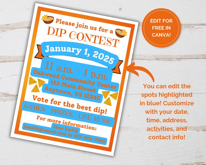 Editable Dip Contest Flyer, Dip Competition, Dip Cook Off, Dip Party ...