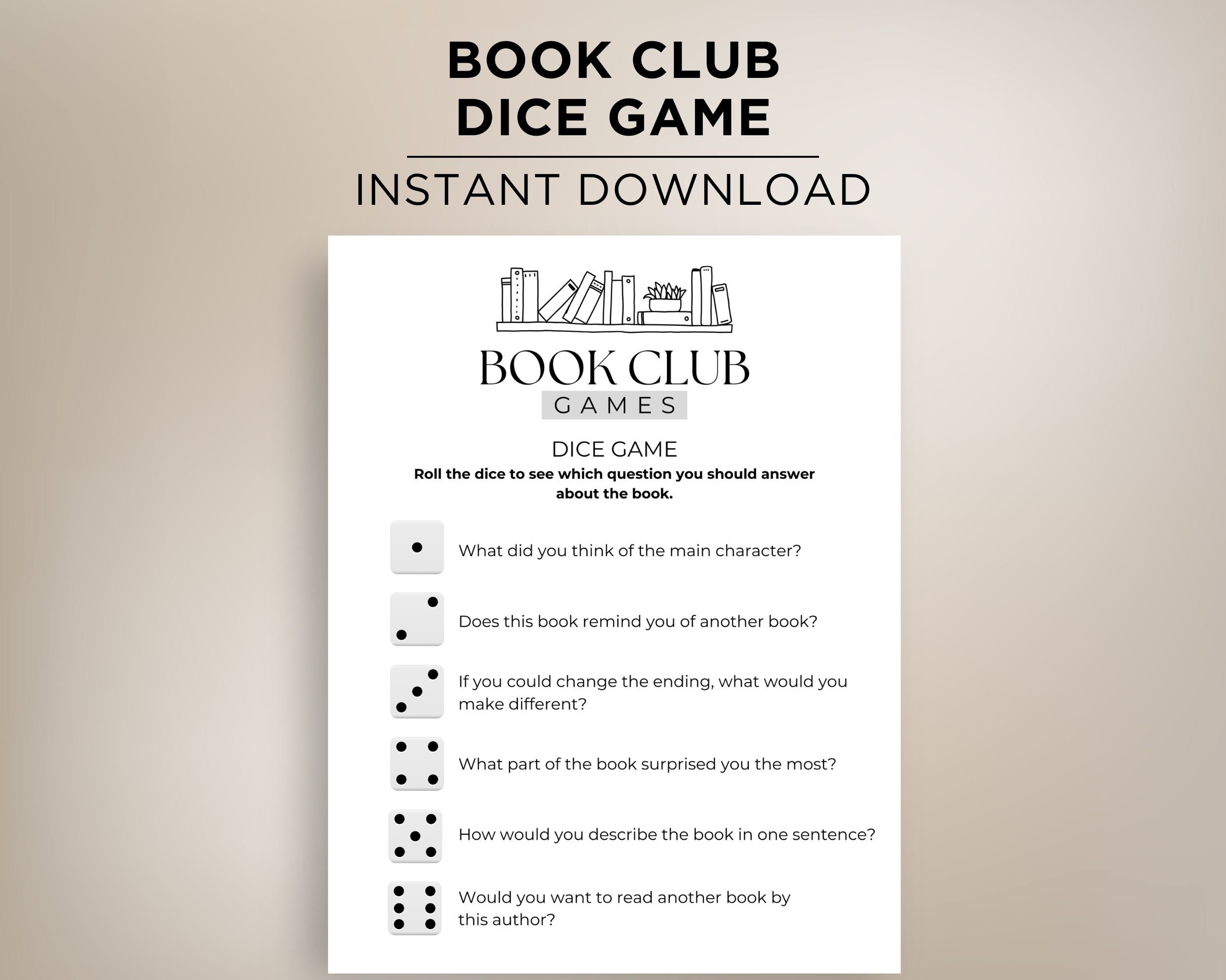 Book Club Dice Game, Book Club Icebreaker Game, Book Club Games, Book ...