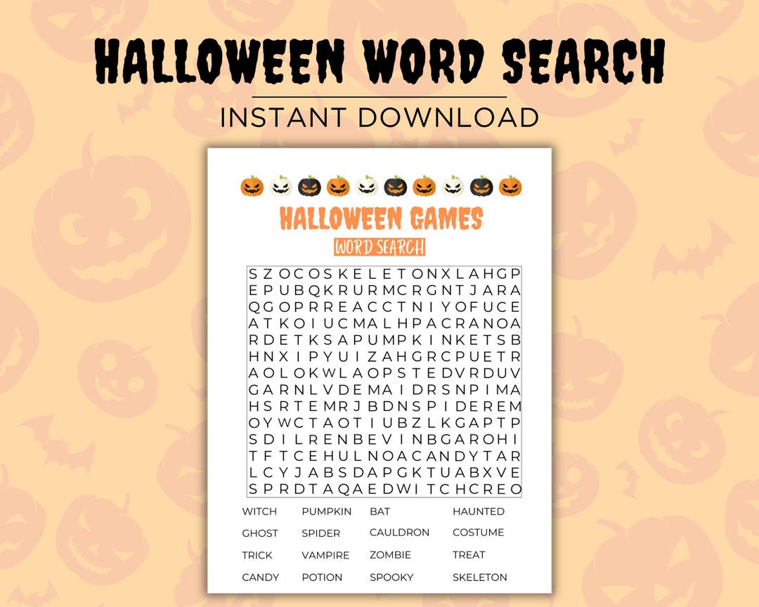 Halloween Word Search, Halloween Printable Game, Halloween Party Game ...