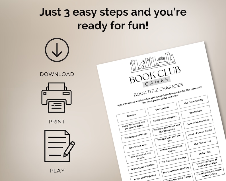 Book Club Book Title Charades Game, Book Club Icebreaker Game, Book ...
