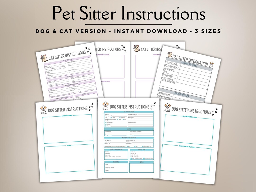 Pet Sitter Instructions, Dog Sitter, Cat Sitter, Pet Sitter Notes, Pet ...