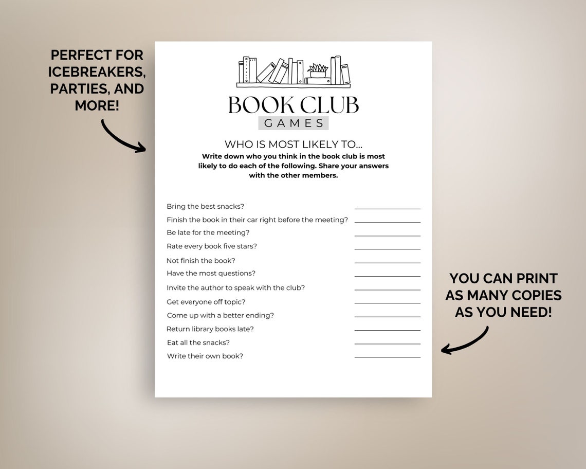 Book Club Who is Most Likely to Game, Book Club Icebreaker Game, Book ...