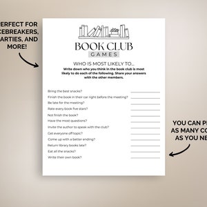 Book Club Who is Most Likely to Game, Book Club Icebreaker Game, Book ...
