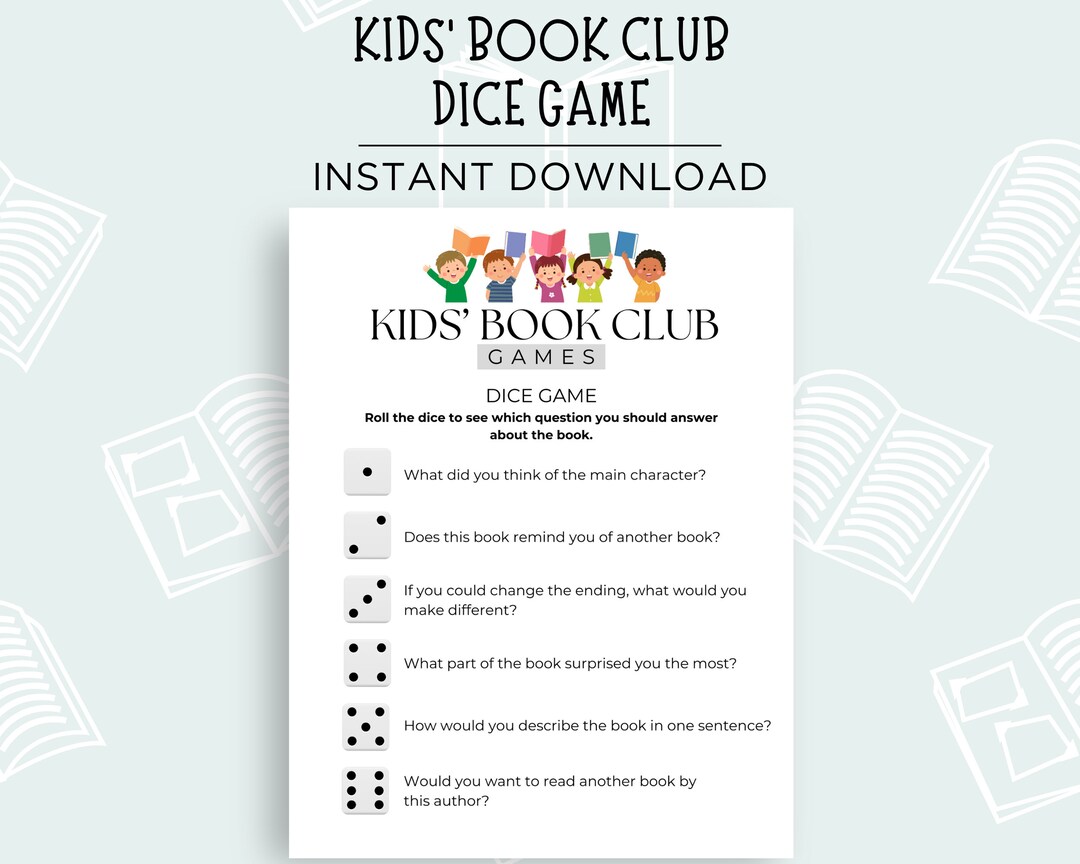 Kids Book Club Dice Game, Kids Book Club Icebreaker Game, Kids Book ...