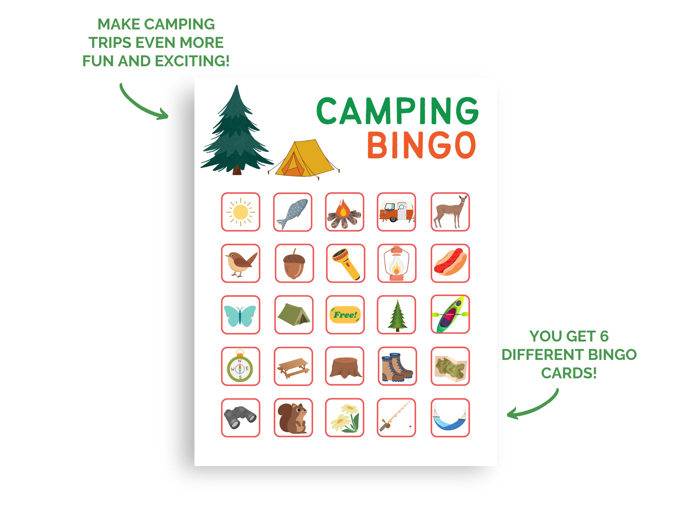 Camping Bingo, Printable Camping Trip Bingo Cards, Camping Trip Bingo ...