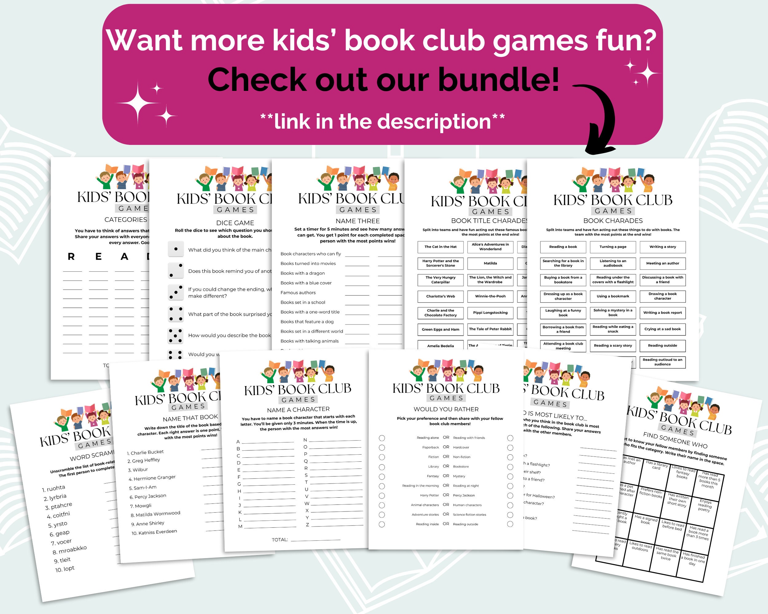 Kids Book Club Word Scramble Game, Kids Book Club Icebreaker Game, Kids ...