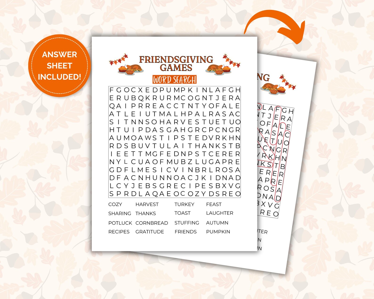 Friendsgiving Word Search, Friendsgiving Game, Word Search Puzzle, Word ...