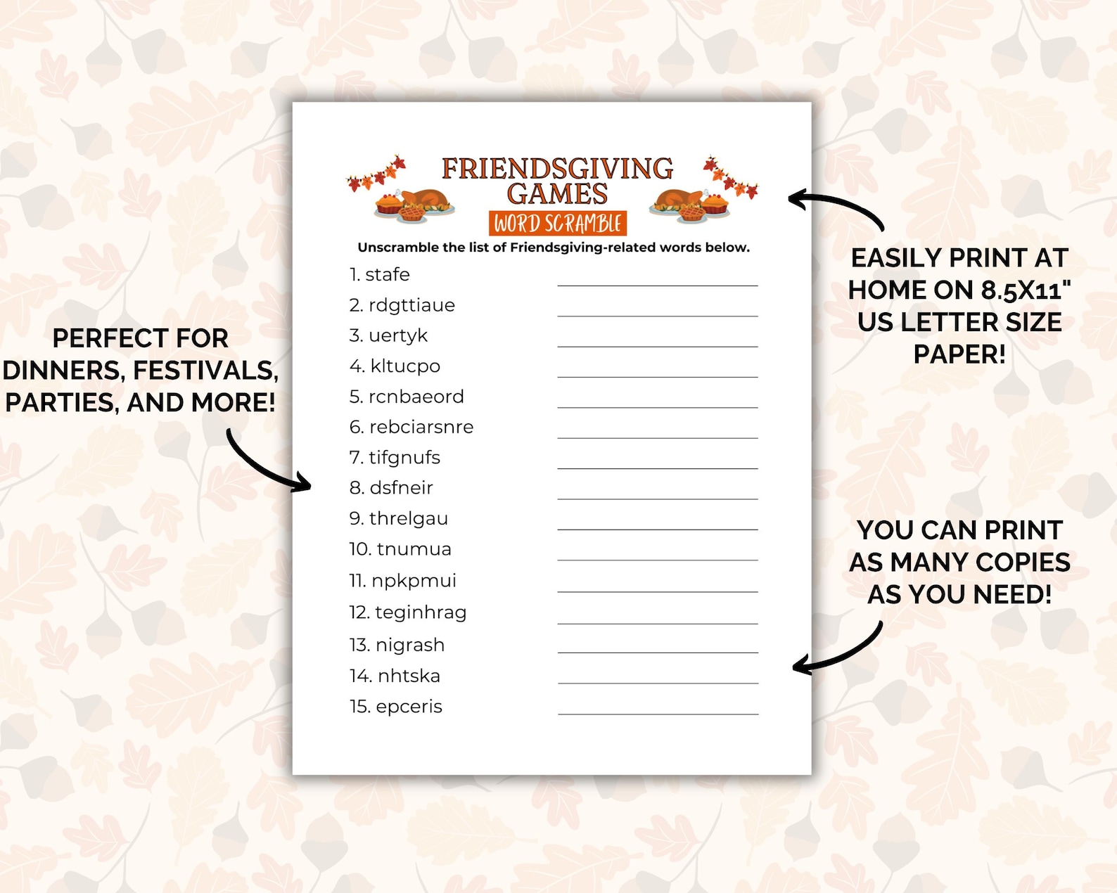 Friendsgiving Word Scramble, Friendsgiving Game, Word Scramble Game ...