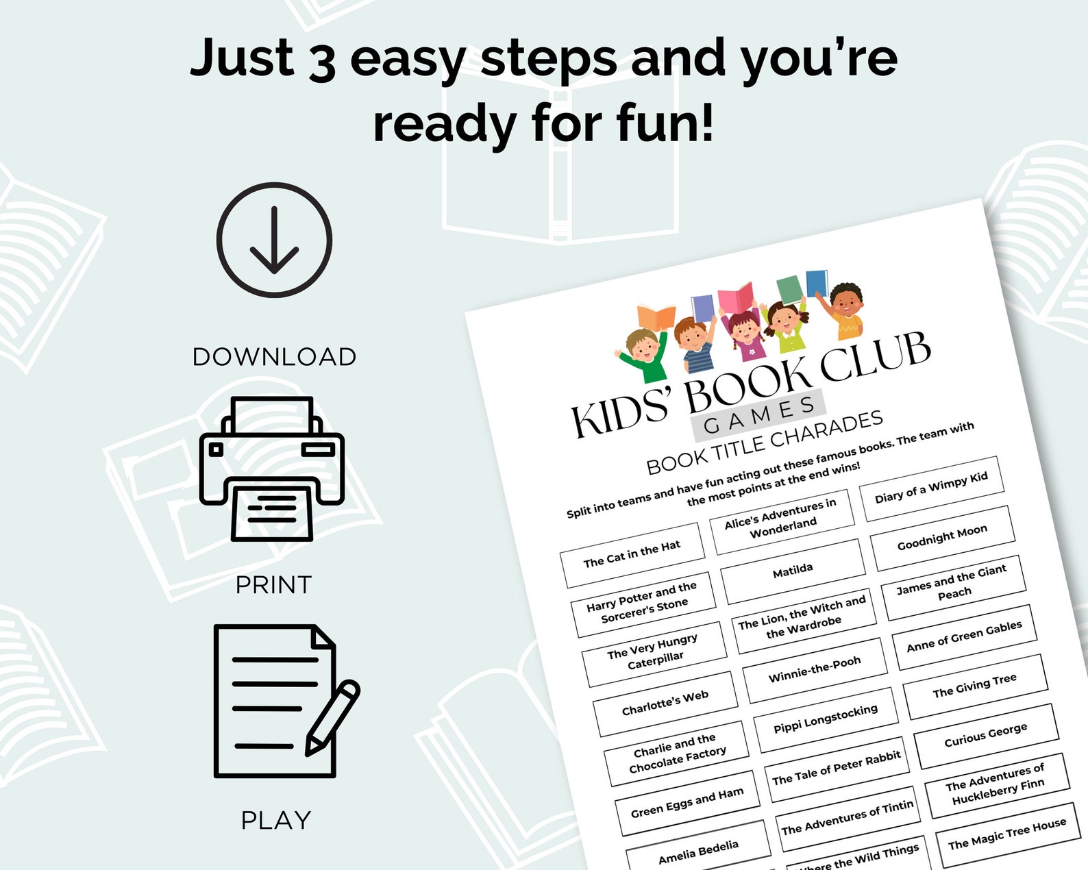 Kids Book Club Charades Game, Kids Book Club Icebreaker Game, Kids Book ...