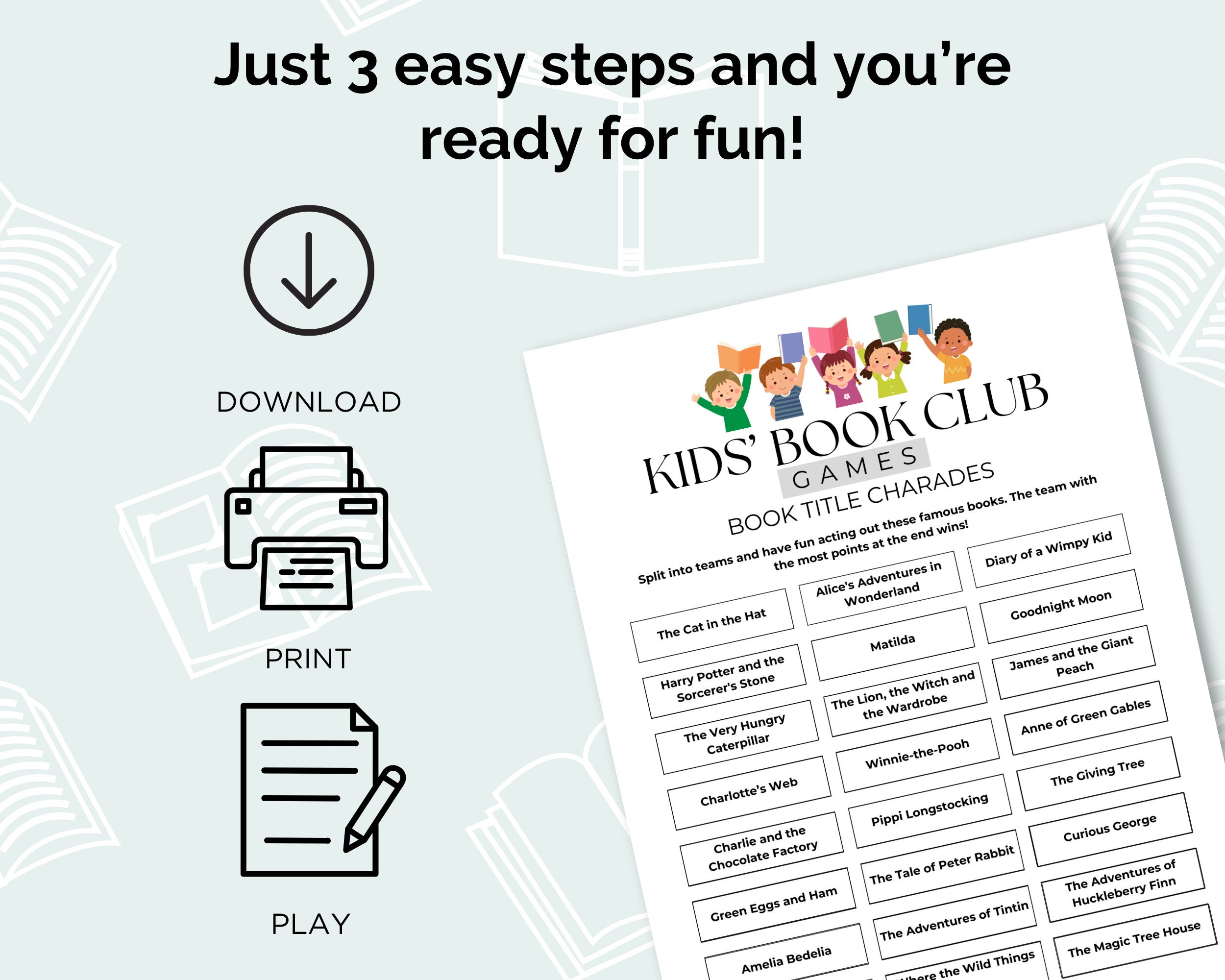 Kids Book Club Charades Game, Kids Book Club Icebreaker Game, Kids Book ...