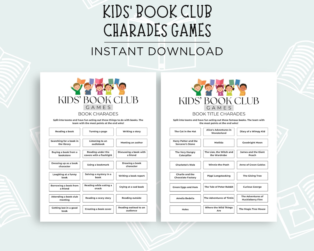 Kids Book Club Charades Game, Kids Book Club Icebreaker Game, Kids Book ...