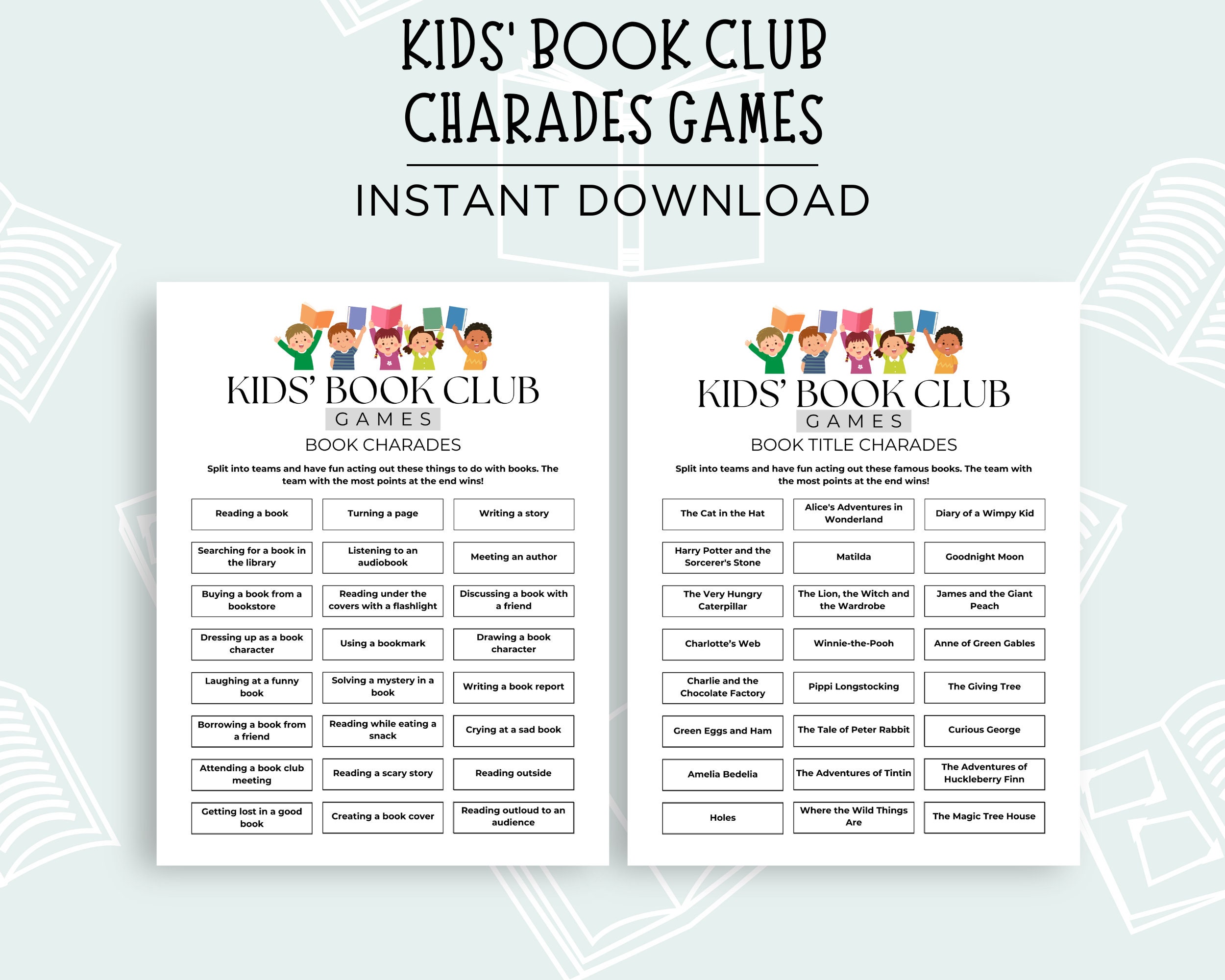 Kids Book Club Charades Game, Kids Book Club Icebreaker Game, Kids Book ...