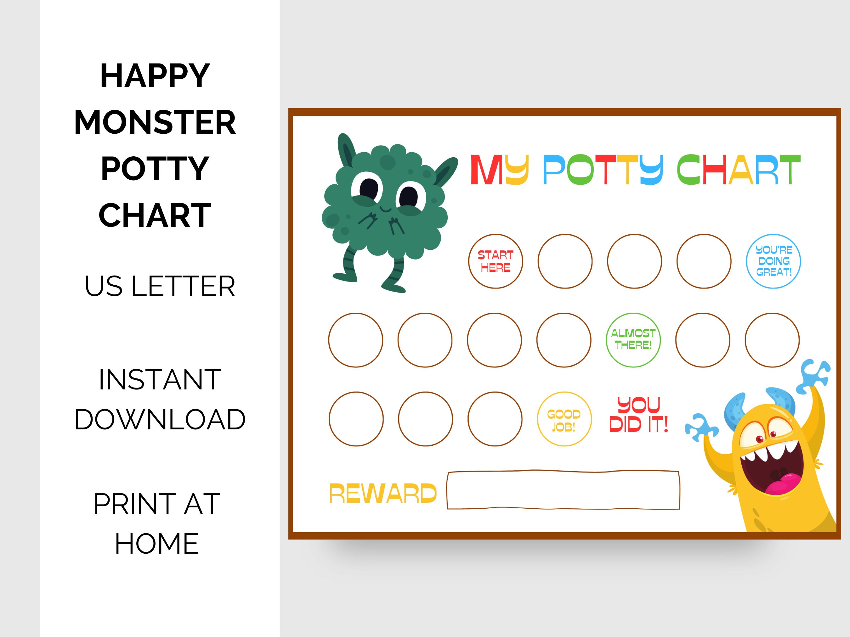 Happy Monster Potty Training Chart, Potty Training Chart Printable ...