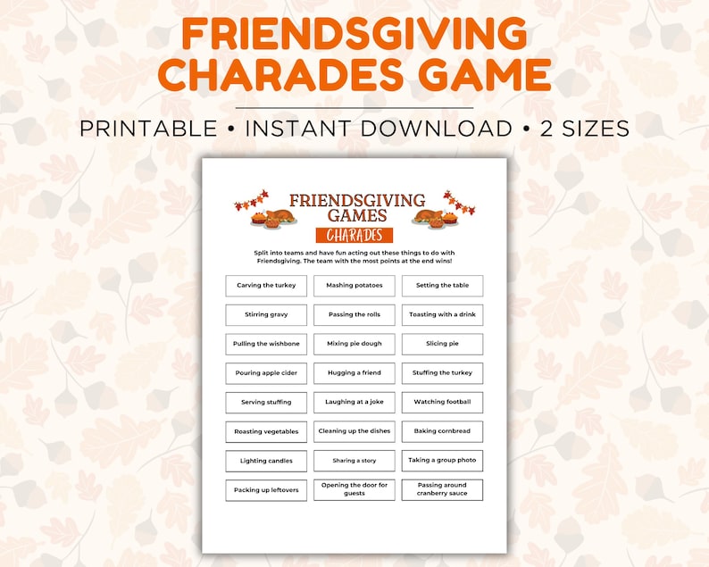 Friendsgiving Charades, Friendsgiving Game, Printable Charades ...
