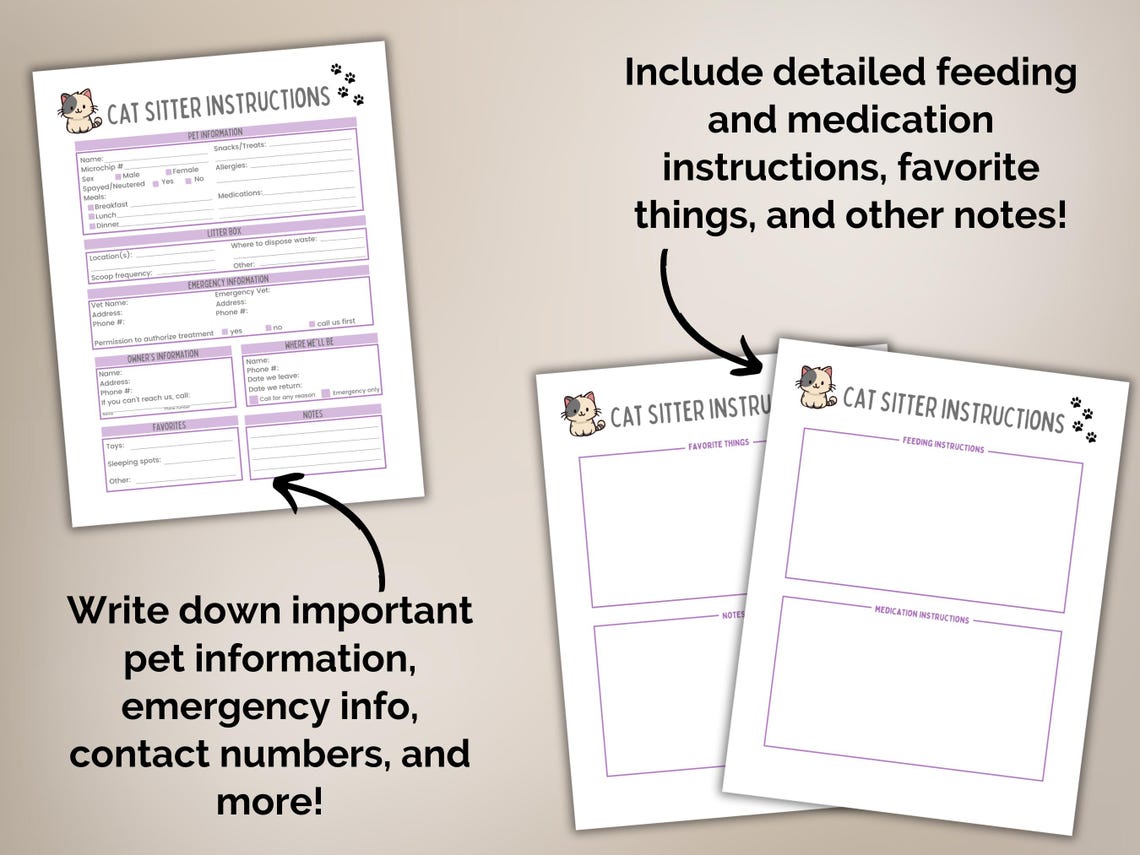 Pet Sitter Instructions, Dog Sitter, Cat Sitter, Pet Sitter Notes, Pet ...