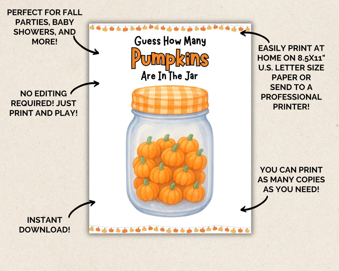 Guess How Many Candy Pumpkins in the Jar, Baby Shower Game, Kids ...