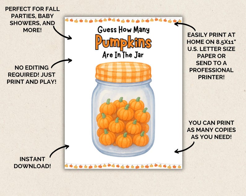 Guess How Many Candy Pumpkins in the Jar, Baby Shower Game, Kids ...