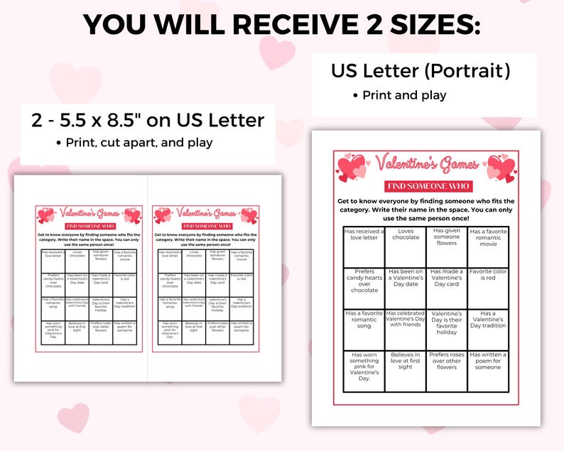 Valentine's Day Find Someone Who Game, Valentines Day Games, Valentines ...