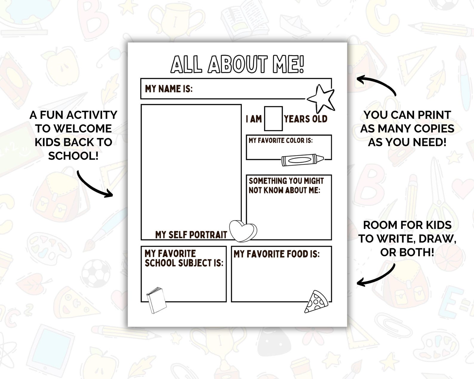 All About Me Printable, All About Me Worksheet, Back to School, Get to ...