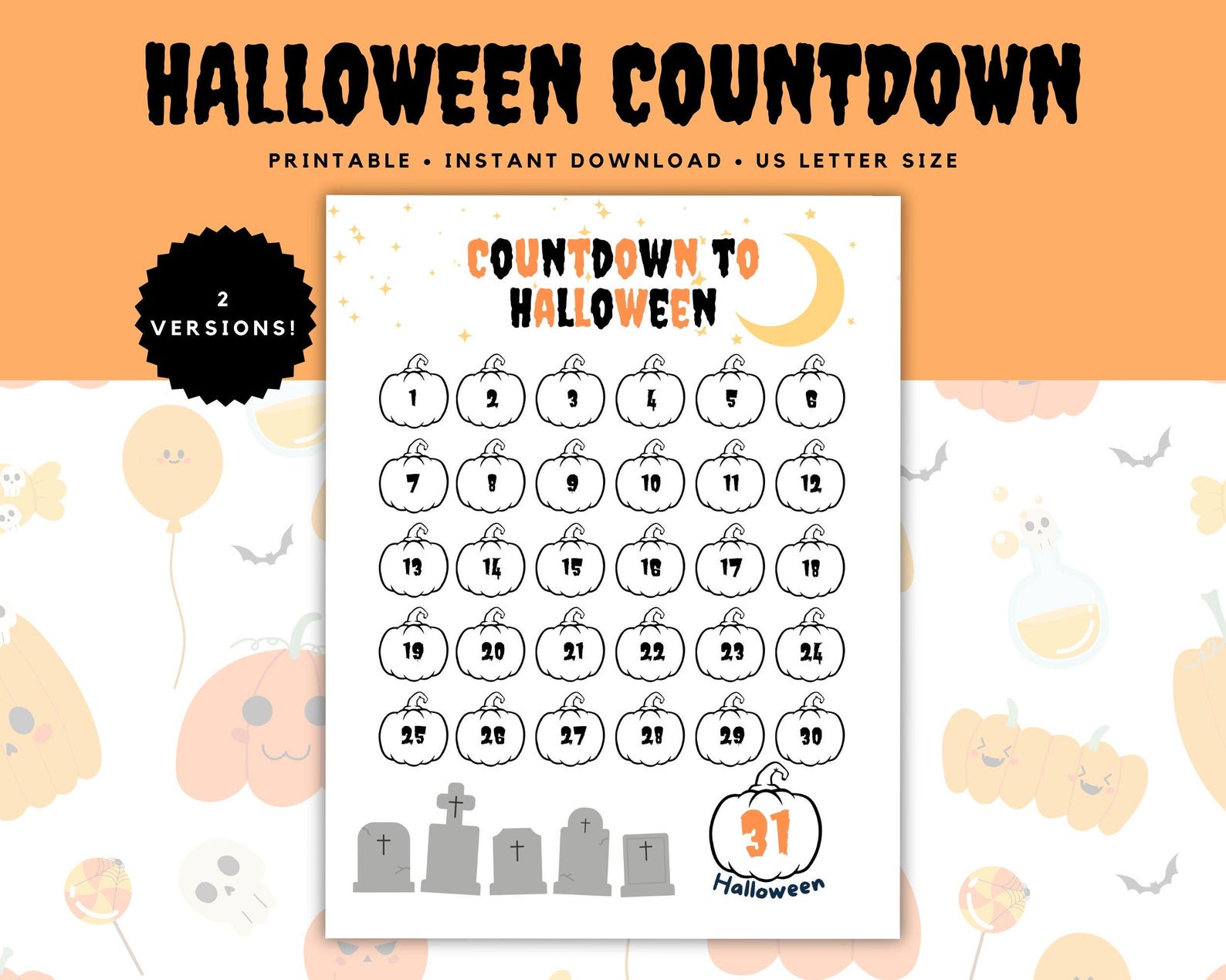 Halloween Countdown Printable, Countdown to Halloween, Halloween Advent ...